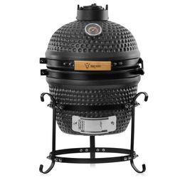 BBQ-Toro Keramikgrill Kamado Holzkohlegrill Ø 32cm "HAIIRO", matt grau, bubble frosted glaze