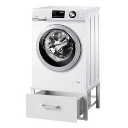 DanDiBo Waschmaschinenunterschrank Waschmaschinen Untergestell mit Schublade Metall Weiß 31 cm Höhe