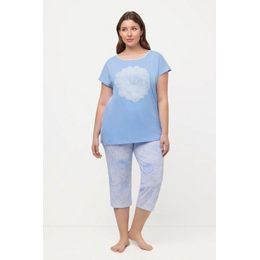 Ulla Popken Pyjama Pyjama Blüten Oversized Rundhals 7/8-Hose