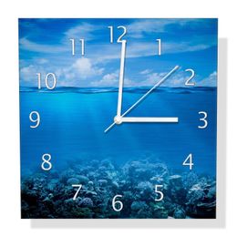 Wallario Wanduhr Unterwasserwelt Meer (Aluverbunduhr), schwarz, mit weißen Zeigern