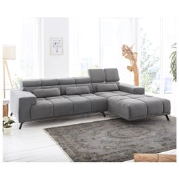 DeLife Couch Ordino Mikrofaser Grau 285x200 Ottomane rechts Relaxfunktion Ecksofa