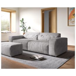 DeLife Big-Couch Sirpio XL Cord Silbergrau 270x130 cm mit Hocker