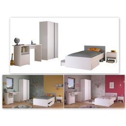 Jugendzimmer Pirouette 23 Parisot 4-tlg Bett 90*200 cm + Kleiderschrank + Nachtkommode + Schreibtisch weiß