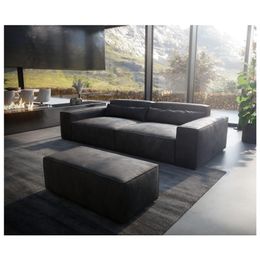 DeLife Big-Couch Sirpio XL Lederimitat Vintage Anthrazit 270x130 cm mit Hocker
