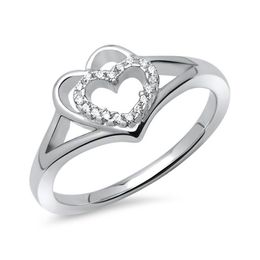 UNIQUE Silberring Ring Silber rhodiniert Herz doppelt Zirkonia SR0365 (Größe: 60mm)
