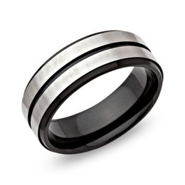 UNIQUE Fingerring Moderner UNIQUE Ring Edelstahl geschwärzt Glanzrille R9105