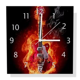 Wallario Wanduhr Brennende Gitarre (Aluverbunduhr), schwarz, mit weißen Zeigern