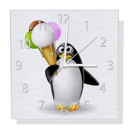 Wallario Wanduhr Süßer Eis Pinguin (Aluverbunduhr), weiß, mit weißen Zeigern