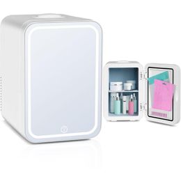 Mini Kühlschrank 8L mit led Spiegel tragbar für Kosmetik, Kühlbox Warmbox weiß - Weiß - Puluomis