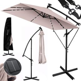 Kesser® Ampelschirm Holly Sonnenschirm Rechteckig mit und ohne LED Solar inkl. Abdeckung + Windsicherung mit Kurbel Kurbel-Schirm mit Ständer Taupe /
