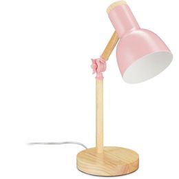 Schreibtischlampe, verstellbare Retro Tischlampe, Holz & Metall, E14 Fassung, Leselampe, 45,5 x 14,5 cm, rosa - Relaxdays