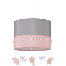 Hängelampe Kinderzimmer, Himmel-Motiv, hd: 160x35 cm, Pendelleuchte mit hängenden Sternen & Wolken, rosa/grau - Relaxdays
