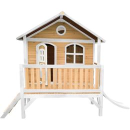 Spielhaus Stef mit weißer Rutsche Stelzenhaus in Braun & Weiß aus fsc Holz für Kinder Spielturm für den Garten - Braun - AXI