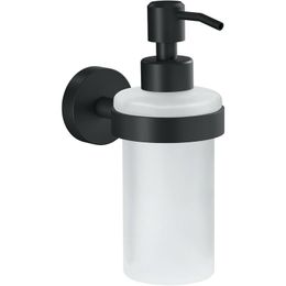 Tesa Moon black Seifenspender, matt schwarz, Pumpspender aus satiniertem Glas, 200 ml - für Bäder im Industrial Style und moderne Badezimmer - bohrfrei,