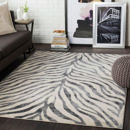 Teppich Kurzflor Wohnzimmer Boho Zebra Design Grau und Beige 160 x 220 cm - Surya