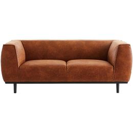 Miliboo Design-Sofa aus Leder in Antikoptik Cognacbraun 2/3-Sitzer morris - Nussbaum
