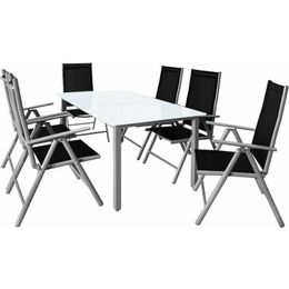 Casaria - Gartenmöbel Set 6 Stühle mit Tisch 150x90cm Aluminium Sicherheitsglas Wetterfest Klappbar Modern Terrasse Balkon Möbel Sitzgruppe Garnitur