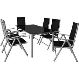 Casaria® Gartenmöbel Set 6 Stühle mit Tisch 150x90cm Aluminium Sicherheitsglas Wetterfest Klappbar Modern Terrasse Balkon Möbel Sitzgruppe Garnitur