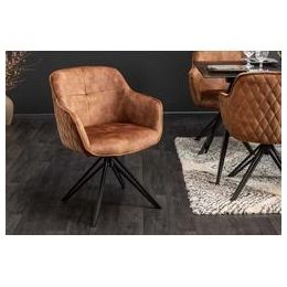 Riess Ambiente Drehbarer Design Stuhl EUPHORIA braun Samt mit Armlehne Metallgestell schwarz