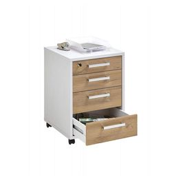 FMD Möbel Schreibtisch Rollcontainer Schubladenwagen Druckerwagen CALVIA Weiß / Alteiche