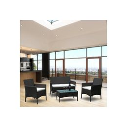 Clanmacy Gartenlounge-Set Gartenmöbel Glas Lounge Rattanlounge Loungeset Couch Hocker Tisch Sitzgruppe