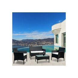 Clanmacy Gartenlounge-Set Gartenmöbel Glas Lounge Rattanlounge Loungeset Couch Hocker Tisch Sitzgruppe