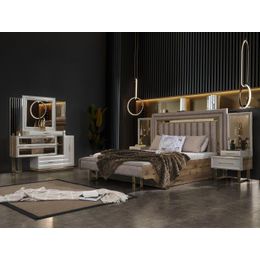 JVmoebel Schlafzimmer-Set Schlafzimmermöbel Doppelbett Bett Nachttische Konsole Beige Luxus