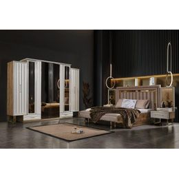 JVmoebel Schlafzimmer-Set Komplette Schlafzimmermöbel Doppelbett Bett Nachttische Beige