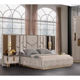 JVmoebel Schlafzimmer-Set Schlafzimmer Doppelbett Garnitur Bett Nachttische Beige Luxus