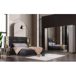JVmoebel Schlafzimmer-Set Luxus Schlafzimmermöbel Doppelbett Nachttische Grau Schrank Bett