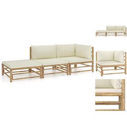 vidaXL Garten-Essgruppe 3-tlg Garten Lounge Set mit Cremeweißen Kissen Bambus Sitzgruppe Set L