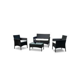 Clanmacy Sitzgruppe Gartenmöbel Glas Lounge Rattanlounge Loungeset Couch Hocker Tisch Sitzgruppe