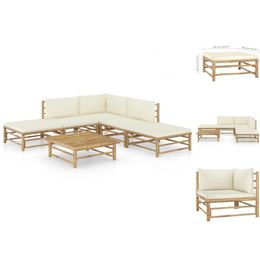 vidaXL Garten-Essgruppe 6-tlg Garten Lounge Set mit Cremeweißen Kissen Bambus Sitzgruppe Set L