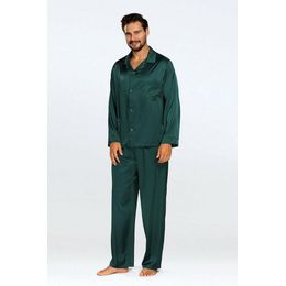DKaren Schlafanzug Herren Satin Pyjama Schlafanzug Set Langarm -Lukas- (Set