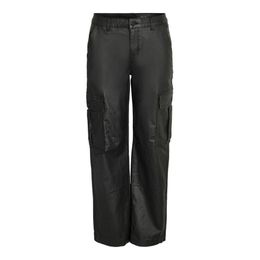 Noisy may Lederimitathose Kunstleder Cargo Hose Wide Leg Bootcut Pants PU Coated NMYOLANDA 5266 in Schwarz-2