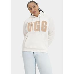 UGG Australia Kapuzensweatshirt UGG "W REY UGGFLUFF LOGO HOODIE" Gr. XS (34), weiß Damen Sweatshirts