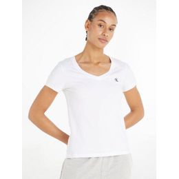 Calvin Klein Jeans V-Shirt CK EMBROIDERY STRETCH V-NECK (1-tlg) mit kleiner Calvin Klein Logo-Stickerei auf Brusthöhe, weiß