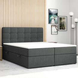 Möbel Punkt Boxspringbett PRAG Chesterfield mit Bettkasten 180 x 200 cm Webstoff Grau Anthrazit