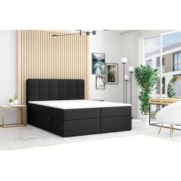 Möbel Punkt Boxspringbett PRAG Chesterfield mit Bettkasten 180 x 200 cm Webstoff schwarz