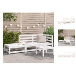 vidaXL Gartenbank Gartensofa mit Hocker 2-Sitzer Weiß Massivholz Kiefer