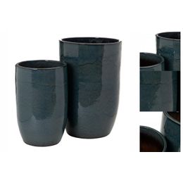 Bigbuy Dekovase Vase 52 x 52 x 80 cm aus Keramik Blau 2 Stück