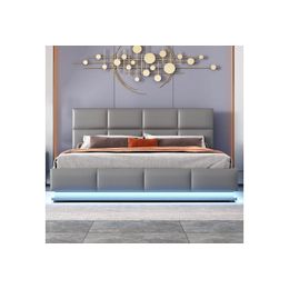 HAUSS SPLOE Polsterbett 160 x 200 cm mit LED Doppelbett mit hydraulischem Stauraum (Bettkasten & Lattenrost Bezug aus Kunstleder