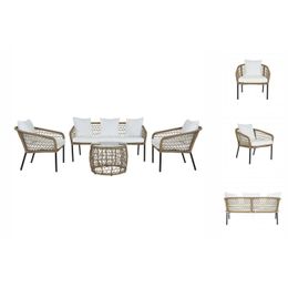 Bigbuy Garten-Essgruppe Tisch mit 3 Sesseln DKD Home Decor Weiß Synthetischer Rattan Stahl 137 x 73