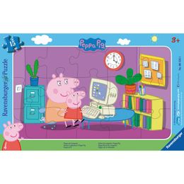Ravensburger Kinderpuzzle - 06123 Peppa am Computer - Rahmenpuzzle für Kinder ab 3 Jahren, mit 15 Teilen