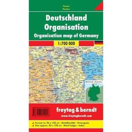 Freytag & Berndt Poster Deutschland, Organisation, mit Metallstäben. Organisation map of Germany, Karte (im Sinne von Landkarte)