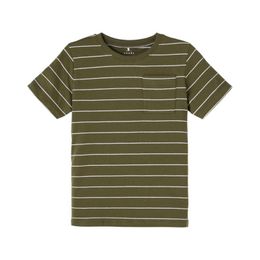 name it - T-Shirt NKMVES gestreift in olive night, Gr.158/164