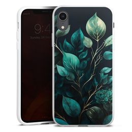 DeinDesign iPhone Xr Handy Silikon H&uuml;lle Case wei&szlig; Handyh&uuml;lle Eukalyptus Leaves Black Silikon Case