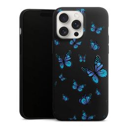 DeinDesign iPhone 15 Pro Max Handy Premium Silikon H&uuml;lle Handyh&uuml;lle schwarz Case Transparent Butterfly Muster Silikon Premium Case