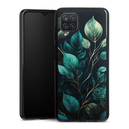 DeinDesign Galaxy A12 Handy Silikon H&uuml;lle Case schwarz Handyh&uuml;lle Leaves Eukalyptus Black