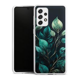 DeinDesign Galaxy A33 5G Handy Silikon H&uuml;lle Case wei&szlig; Handyh&uuml;lle Leaves Eukalyptus Black Silikon Case